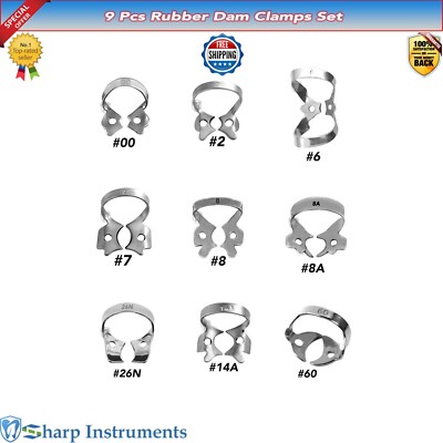 Dental Anterior Posterior Rubber Dam Clamps 00, 2, 6, 7, 8, 8A,14A, 26N ...