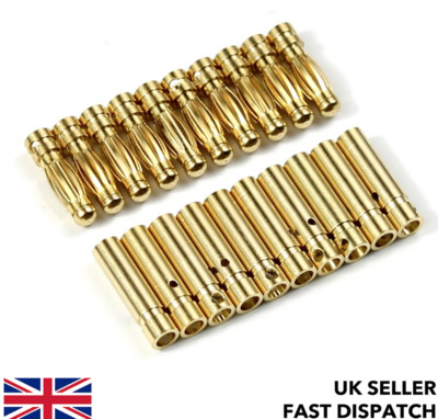 3mm Gold Bullet Connectors / Banana Plugs For RC Car/Truck/Drone Lipo ...