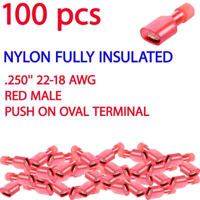 Male .250 Fully Insulated Nylon Quick Disconnect 22-18 AWG RED PUSH ON ...