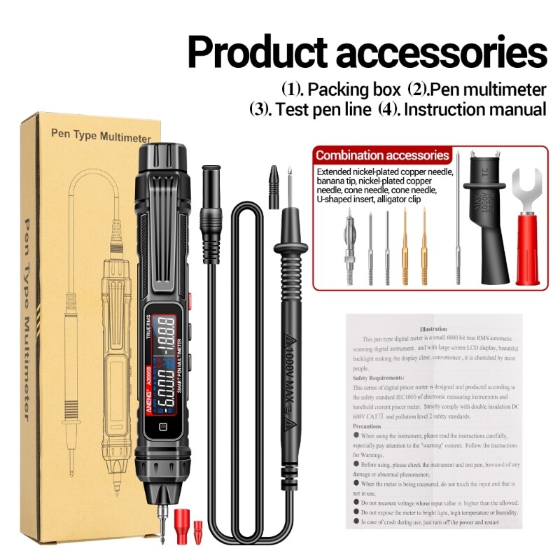 Pen Type Multimeter Voltage Tester Auto Ranging Backlight-Flashlight ...