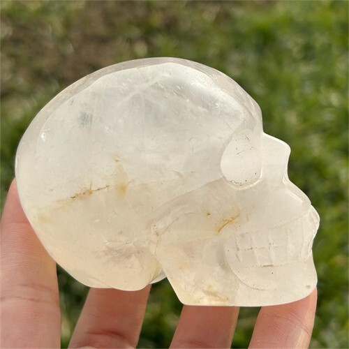 390g Natural Clear Quartz Skull Reiki Crystal Skull Carving Decor ...