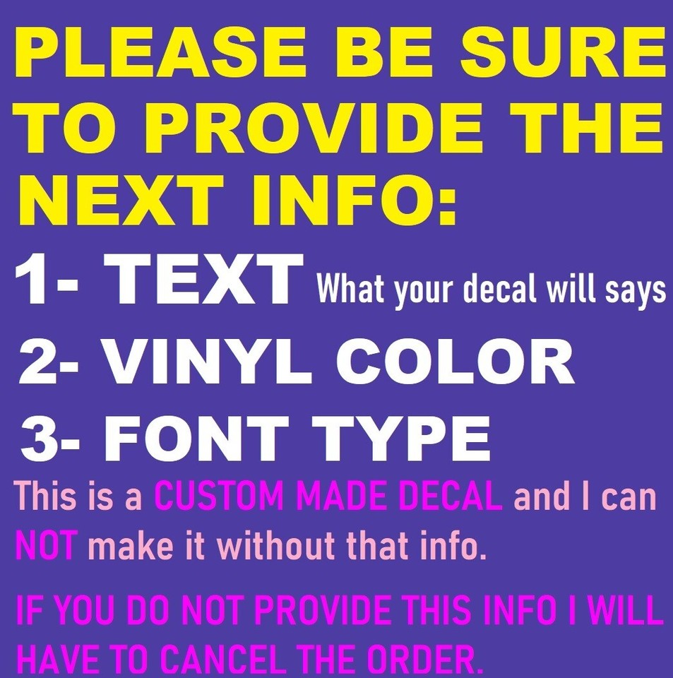 CUSTOM Vinyl Decal TEXT NAME Personalized Lettering Sticker, 18 COLORS ...