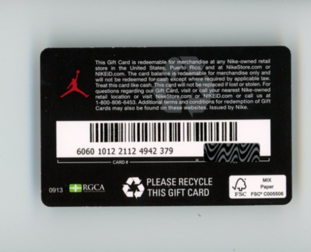 2013 RAW Nike Gift Cards MICHAEL AIR JORDAN ALL STAR HOF 1985 NIKE ...