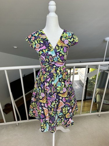 Retrolicious Womens Bird Dress Size S Multicolor Floral V-Neck Retro ...