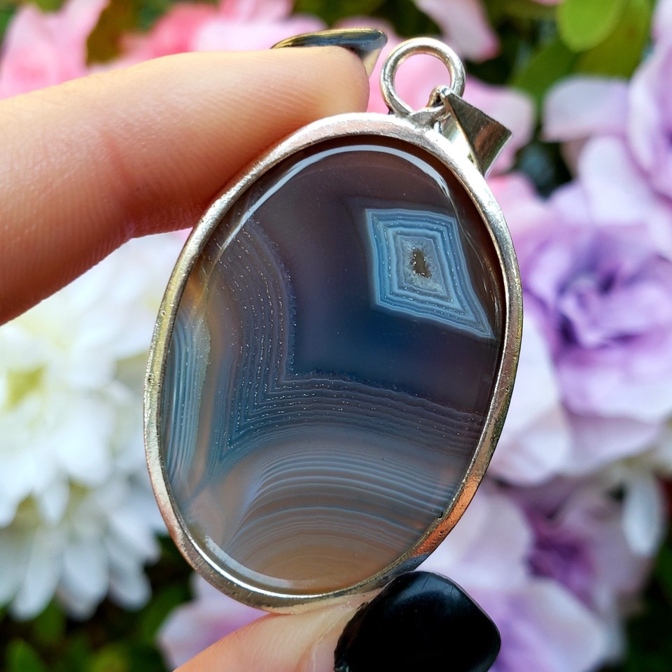 blue agate natural crystal healing gemstone pendant with bail loop | eBay