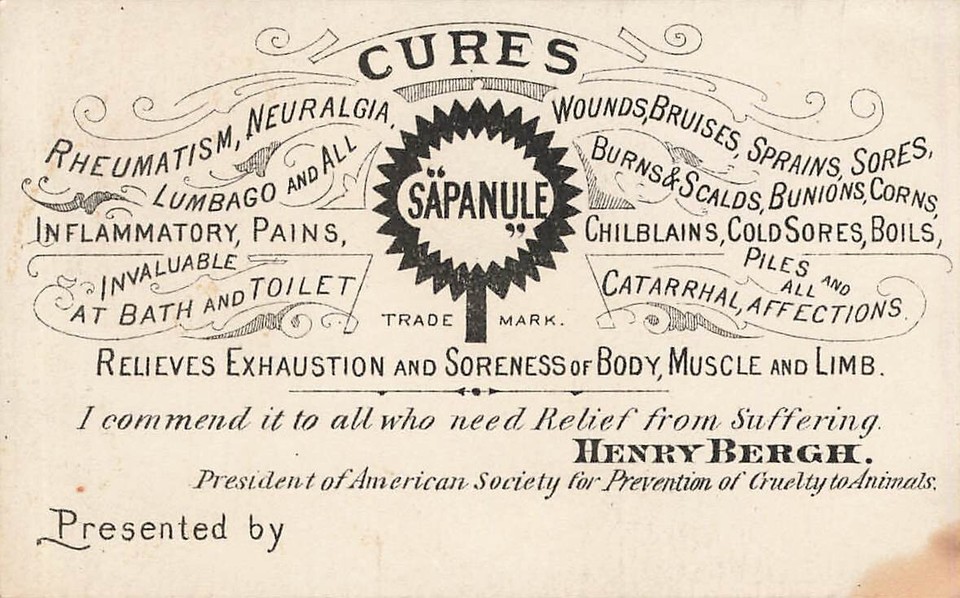 Spanule Cures Rheumatism, Neuralgia Wounds Bruises etc. Tradecard | eBay