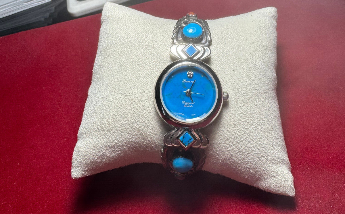 Vintage Sterling Silver Lucoral Turquoise, Coral and Diamond Ladies ...
