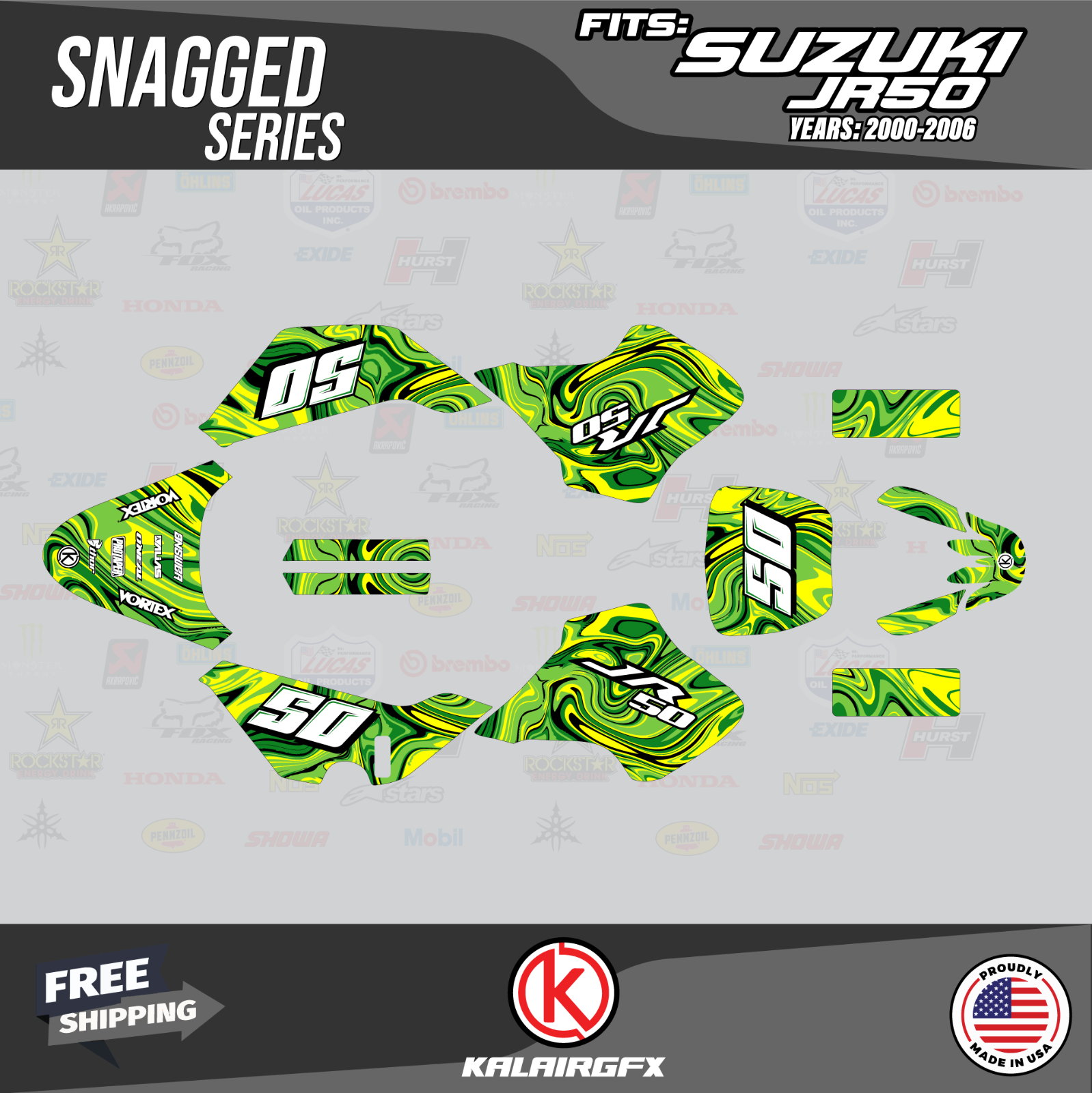Graphics Kit for SUZUKI JR50 (2000-2006) JR 50 Snagged Series - Green ...