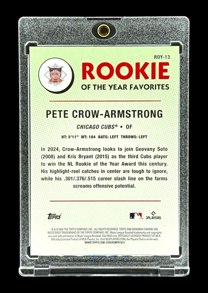 Pete Crow-Armstrong RARE ROOKIE RC REFRACTOR INVESTMENT CARD CUBS ROY ...