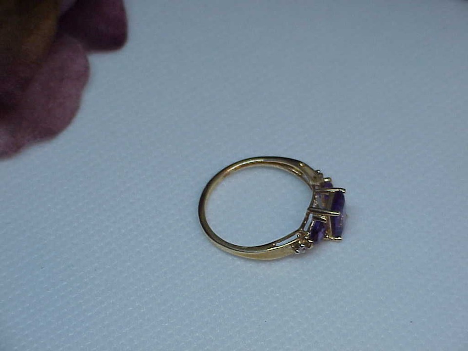 Estate 10K Yellow Gold 1.50Ct Purple Amethyst Princess Trillion & 2 ...