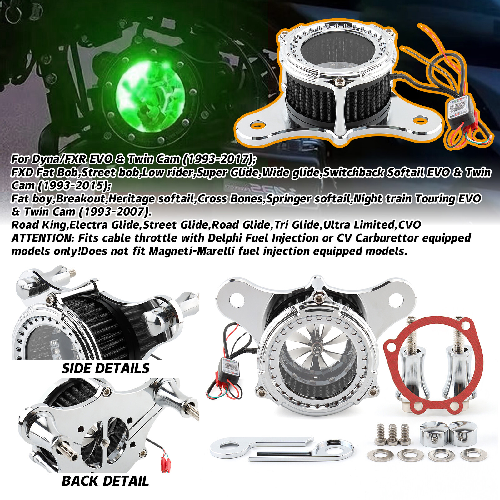 Mini Air Cleaner Intake Filter W/ LED Lights For Harley Softail Touring ...