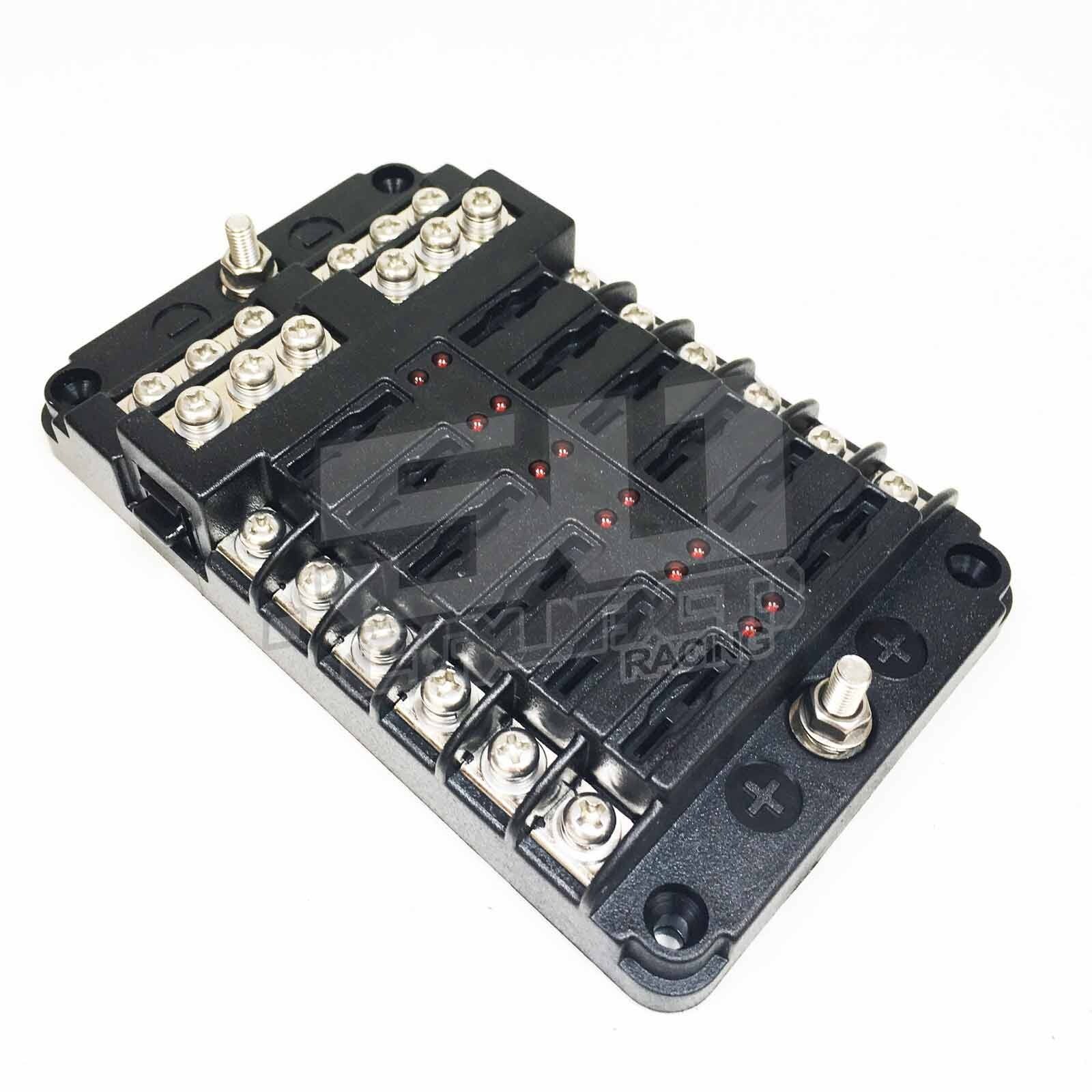 12 Way Screw Style Fuse Box w/ Ground Automotive, UTV & Marine With LED ...