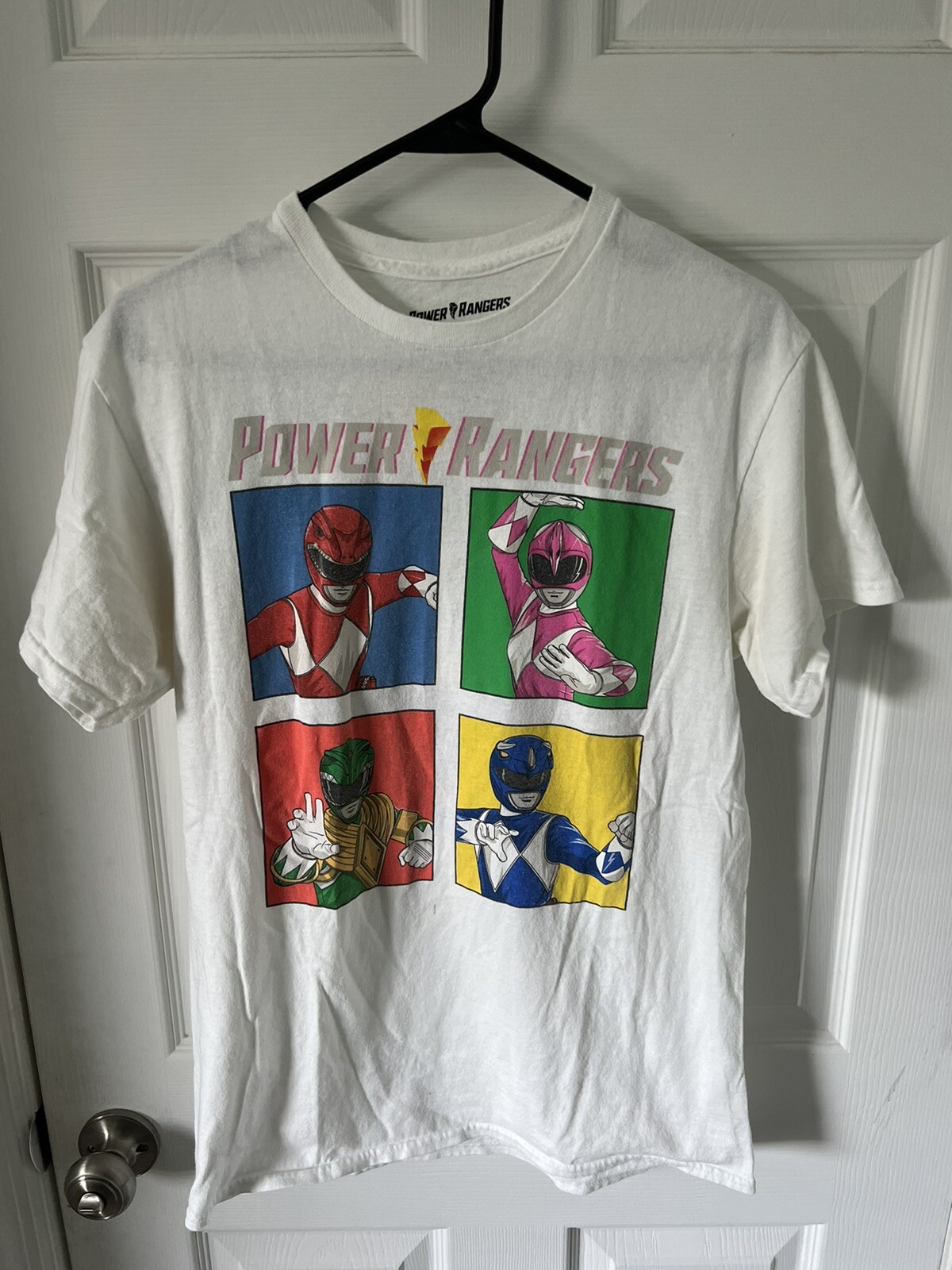 Power Rangers Mens White T-shirt Team Official Double… - Gem