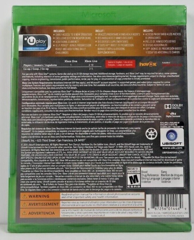 Tom Clancy's Rainbow Six Siege: Gold Edition Microsoft Xbox One XB1 New ...
