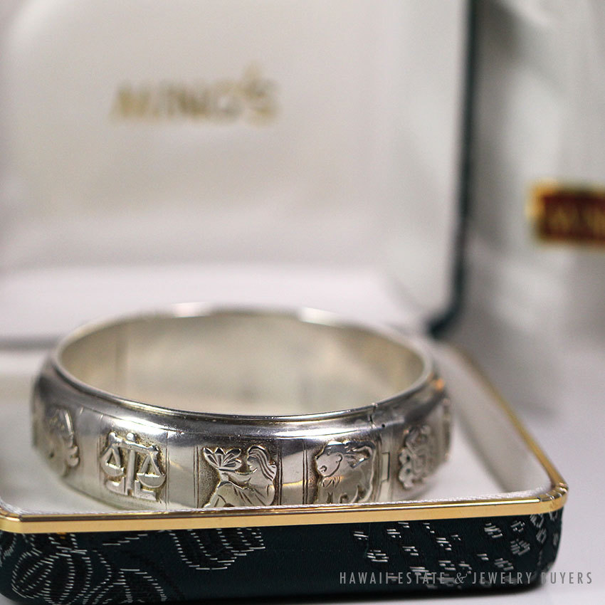 MING'S HAWAII * VERY RARE * ZODIAC STERLING SILVER HINGED BANGLE ...