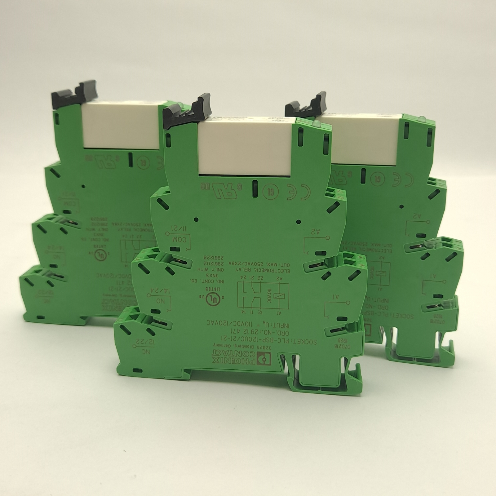 Lot of 3 Phoenix Contact PLC-BSC-120UC/21-21 Relay Bases w/DPDT Relay ...
