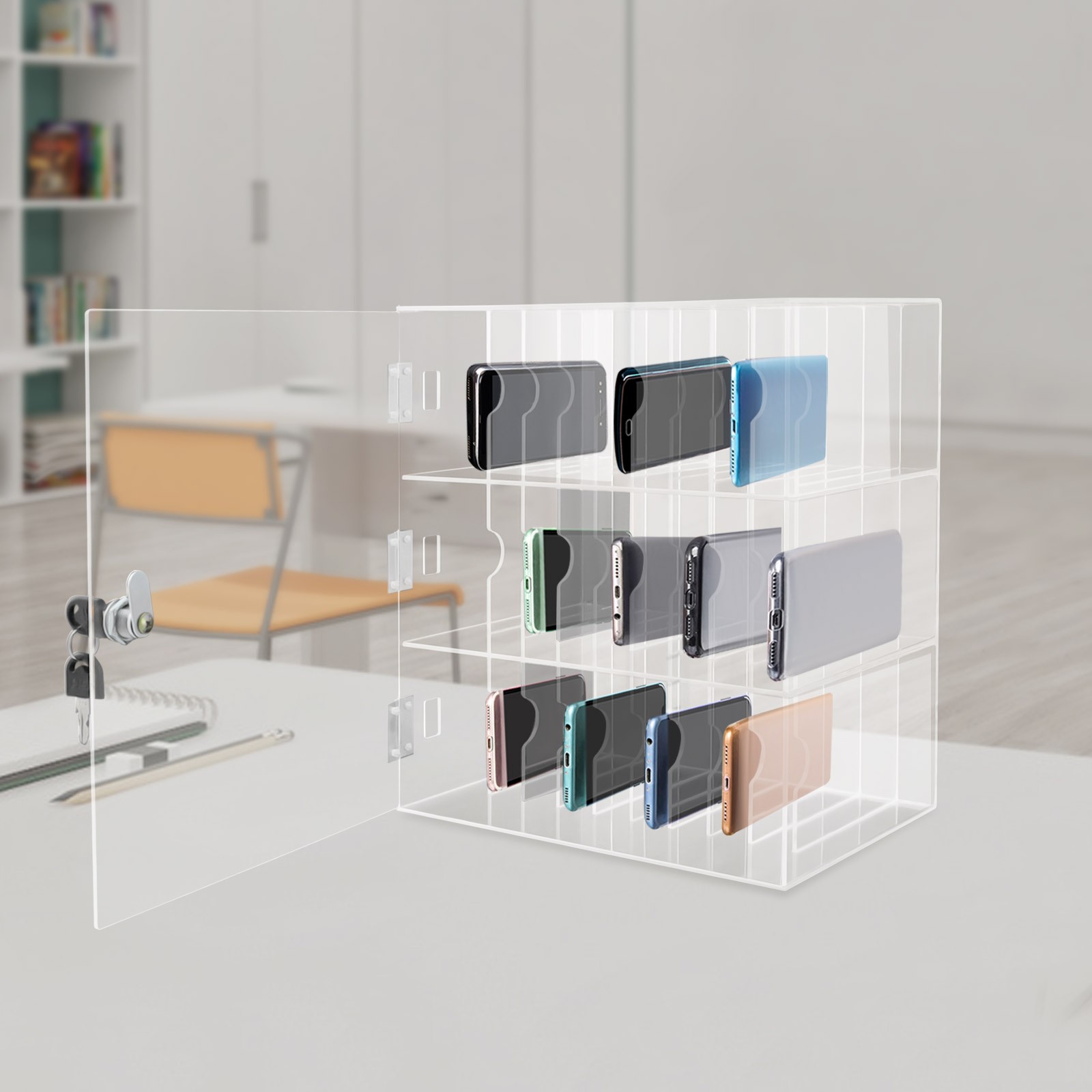 30 Slots Cell Phone Locker Box Acrylic Cell Phone Cabinet Cell Phone ...