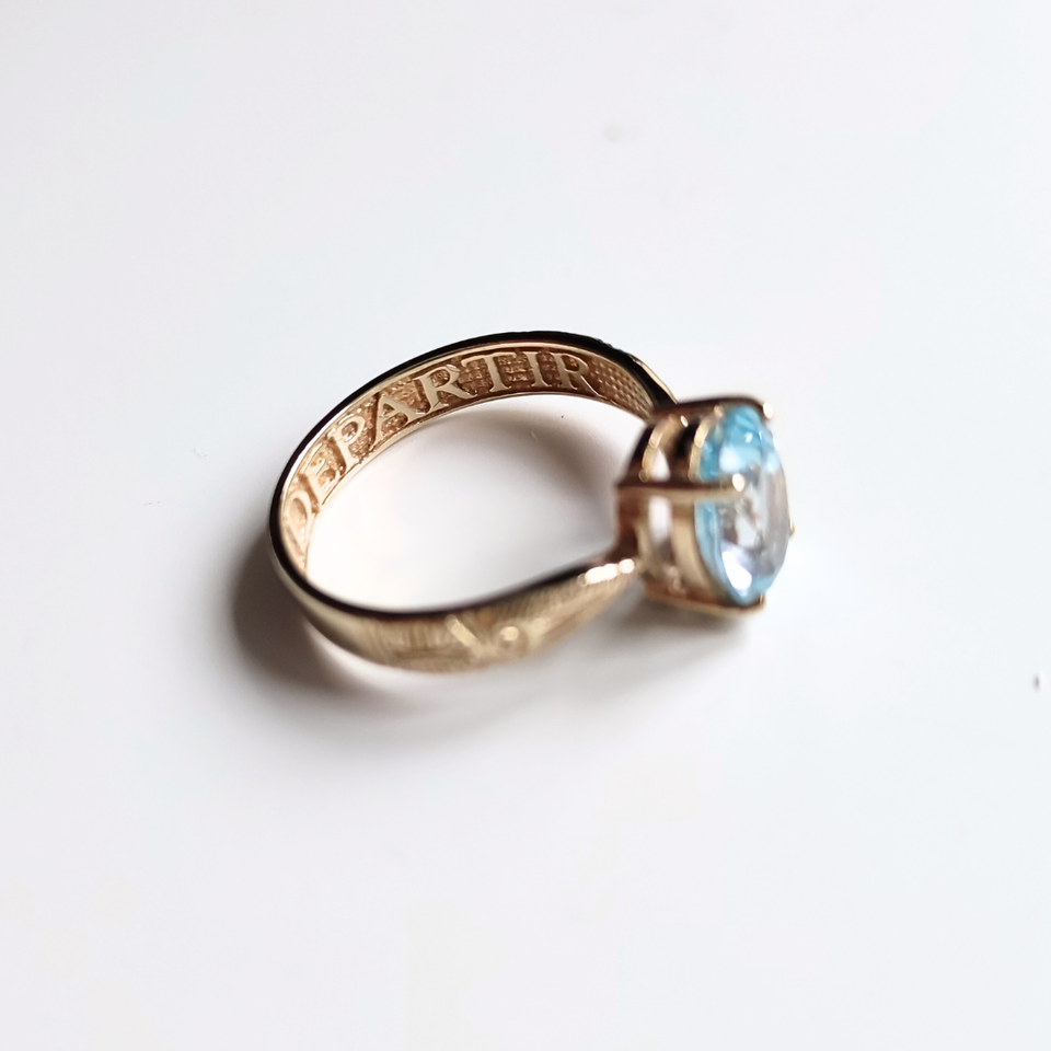 9ct Gold Blue Topaz Love Token Ring - Size P | eBay