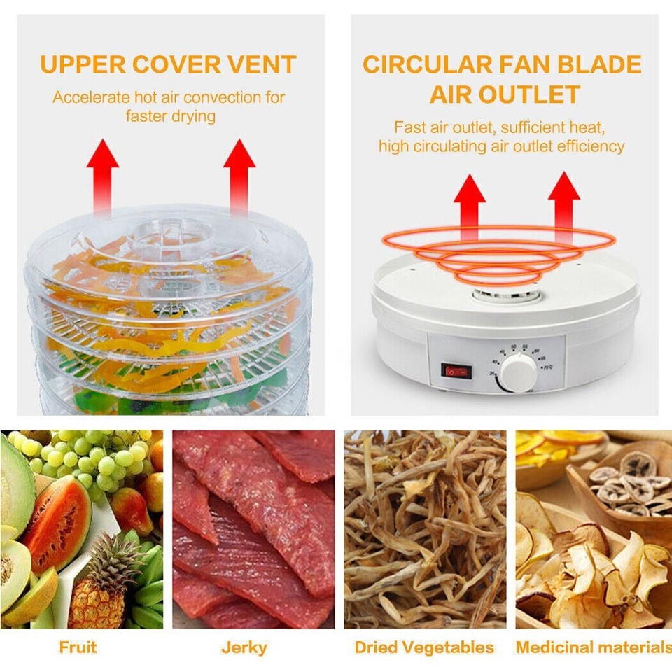 New 5-Tray Food Dehydrator Machine Adjustable Portable Countertop Fruit ...
