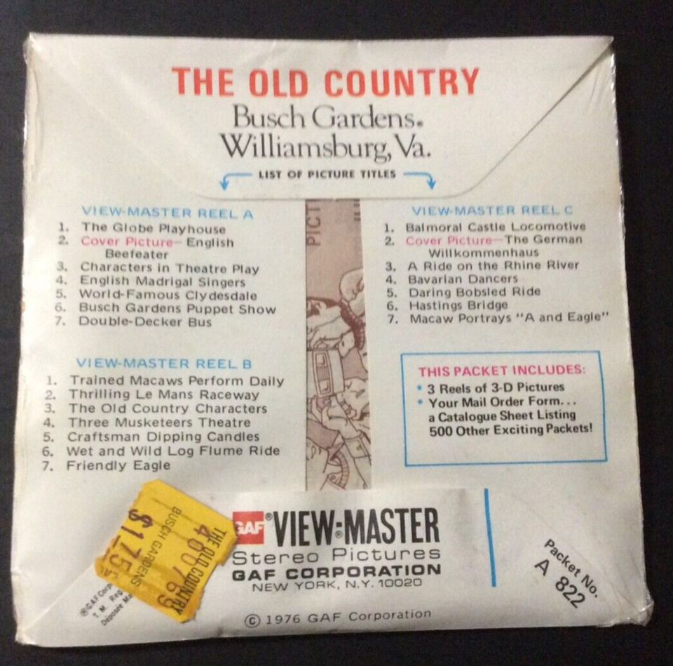 View-Master The Old Country Busch Gardens Williamsburg Va A 822 SEALED ...