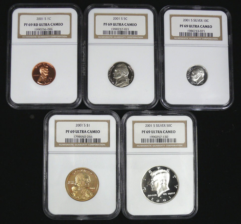 2001 SILVER PROOF SET - MS-69 NGC GRADED - FULL 10 COIN & QUARTERS SET | eBay