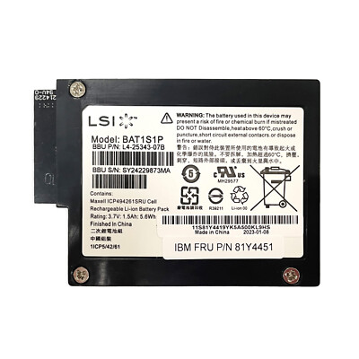 BAT1S1P Battery For LSI BBU08 BBU09 LSI00279 IBM 81Y4451 81Y4491 M5000 ...