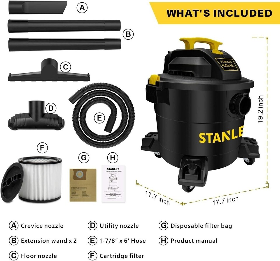 STANLEY 4 MAX HP 10 Gal. Shop Vacuum Wet/Dry Vac | eBay
