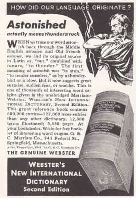 1941 Webster's New International Dictionary: Astonished Vintage Print ...