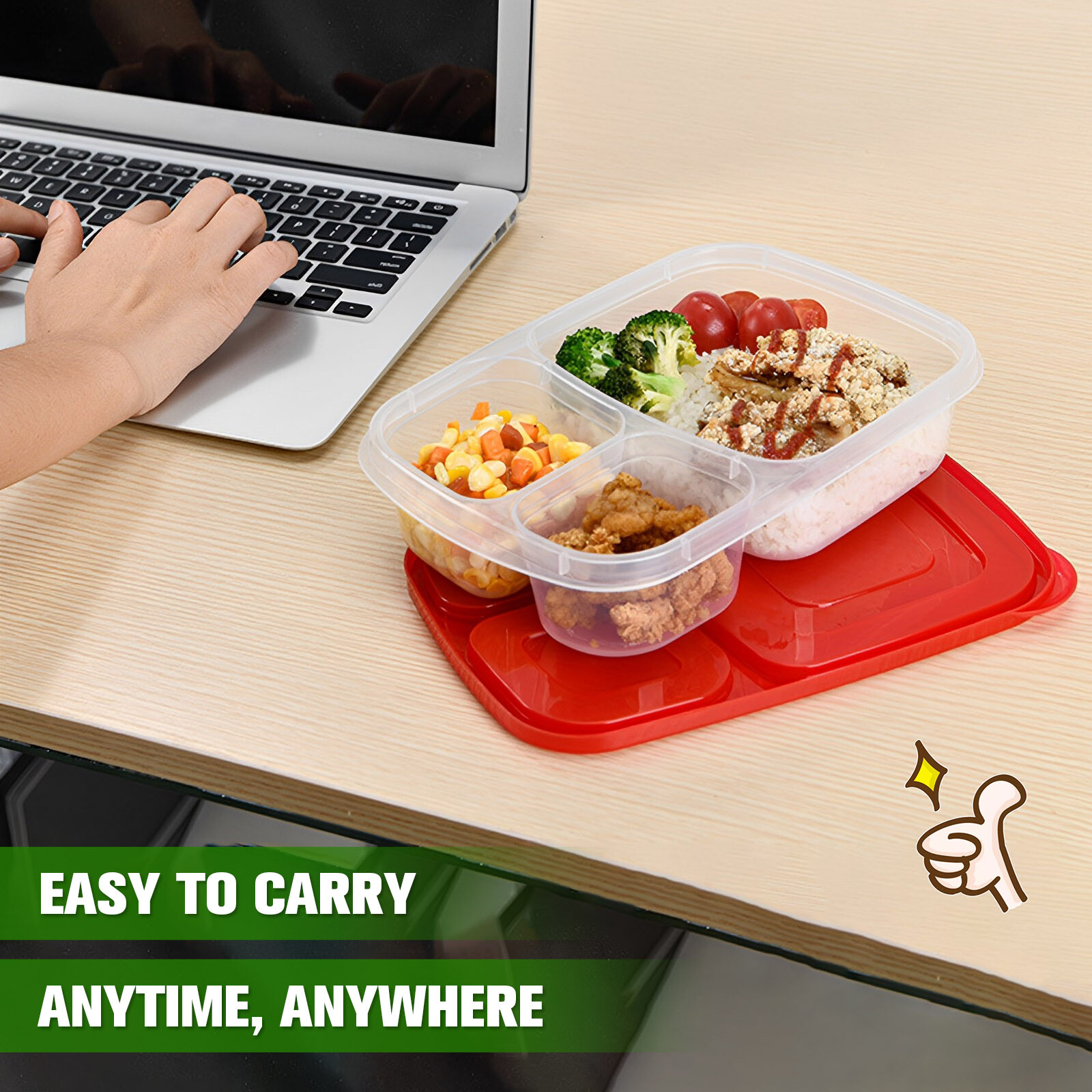 7 Pcs Lunch Containers 800ml/30oz Bento Lunch Boxes with 3 Compartments ...