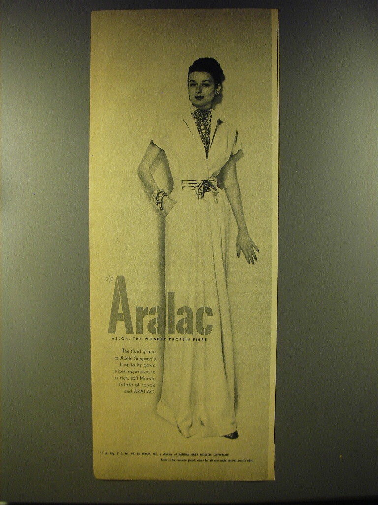 1946 Aralac Azlon Fibre Advertisement - Hospitality Gown by Adele ...