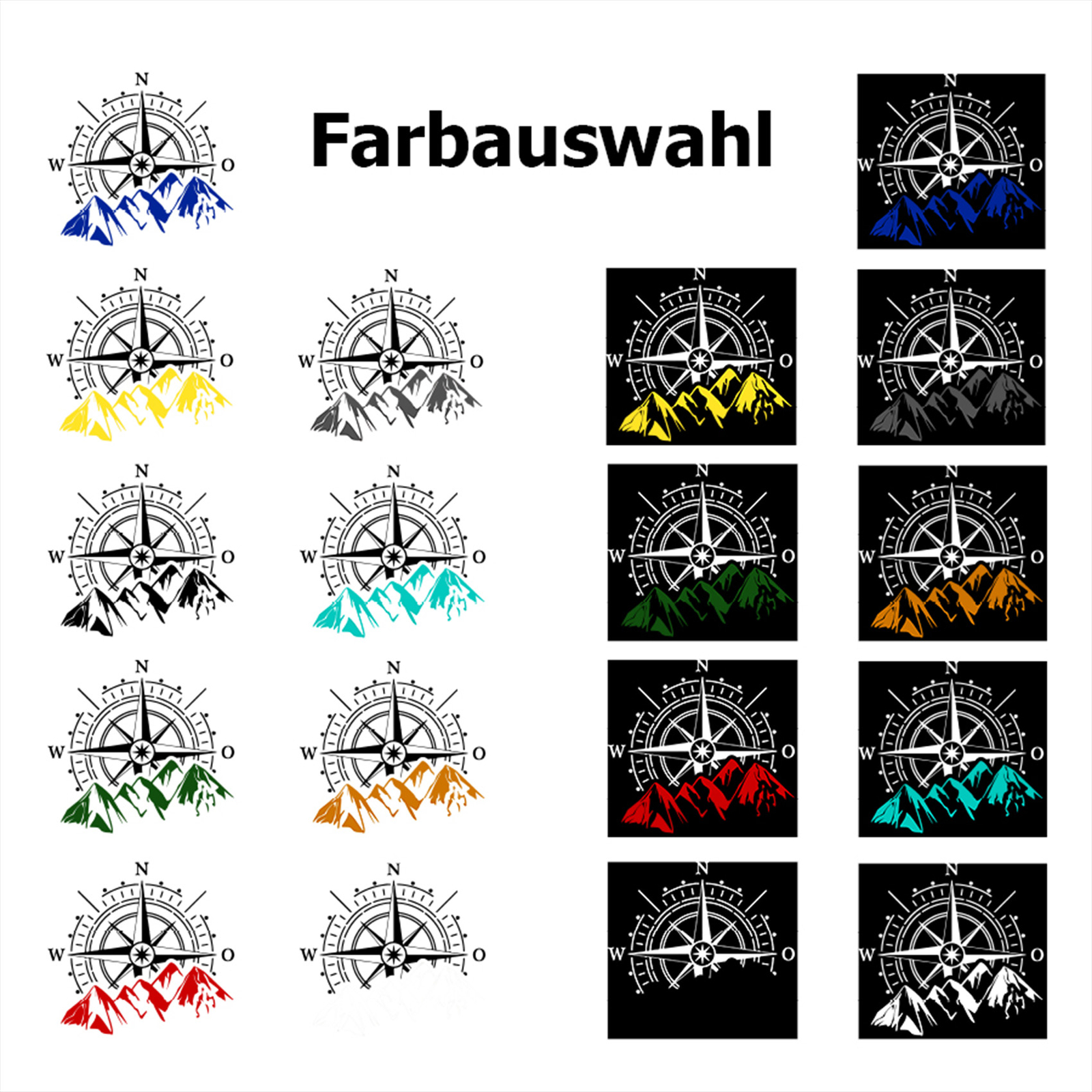 Aufkleber Set Kompass & Berge 60x56cm Windrose Sticker Auto Wohnwagen ...