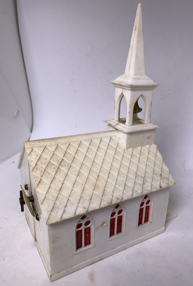 GLOLITE Christmas Church Music Box Plastic White Roof Noma MCM | eBay