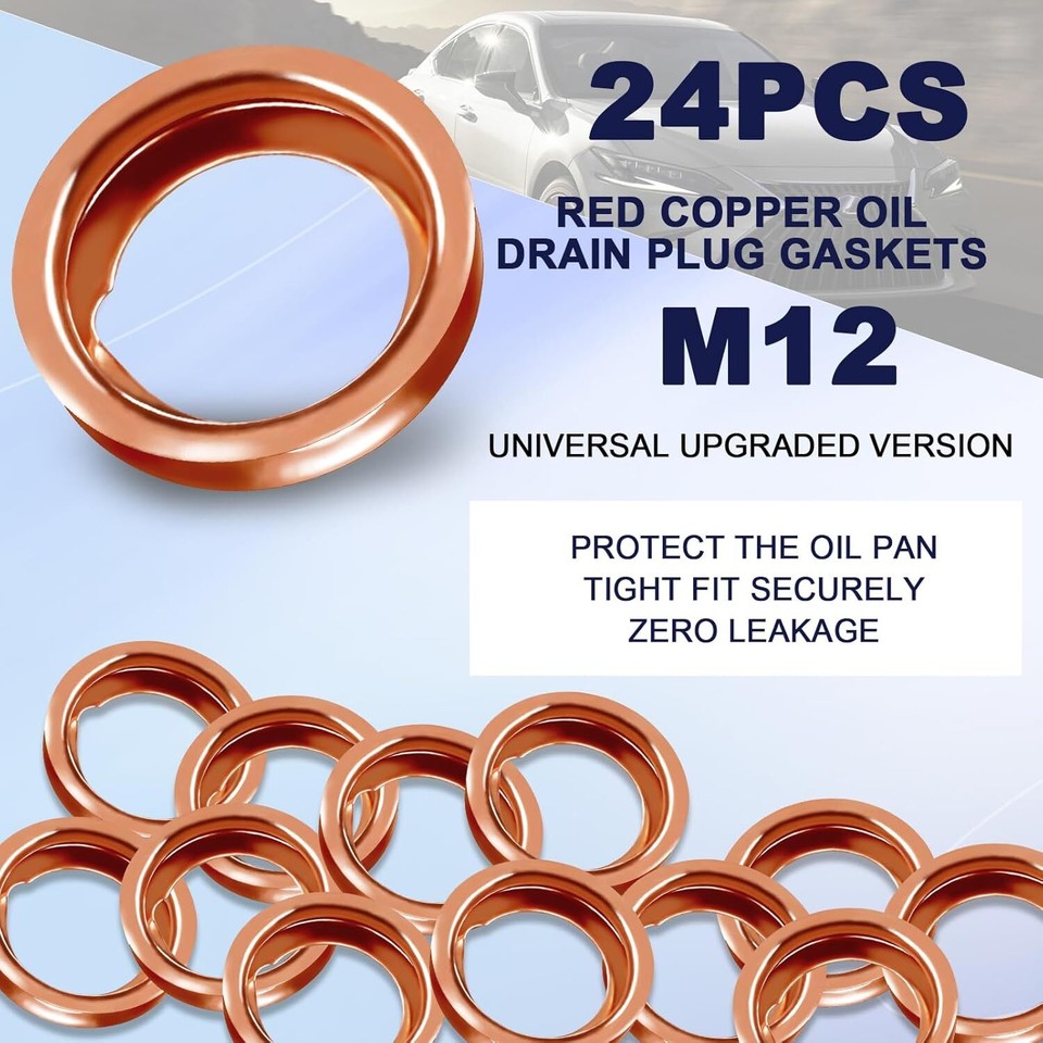 24-PCS Oil Drain Plug Gasket Washer- Copper M12 Crush Washer Oil Drain ...