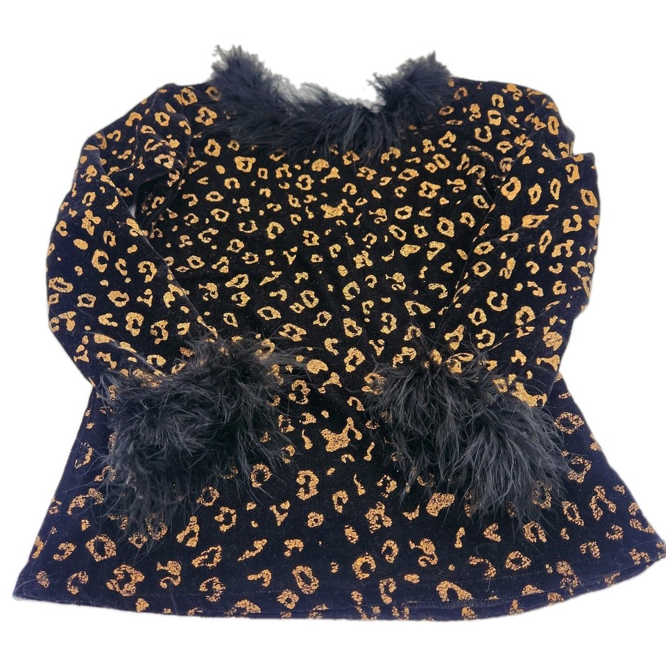 Pottery Barn Kids Black/Gold Leopard Halloween Costume w/Tail Faux Fur ...