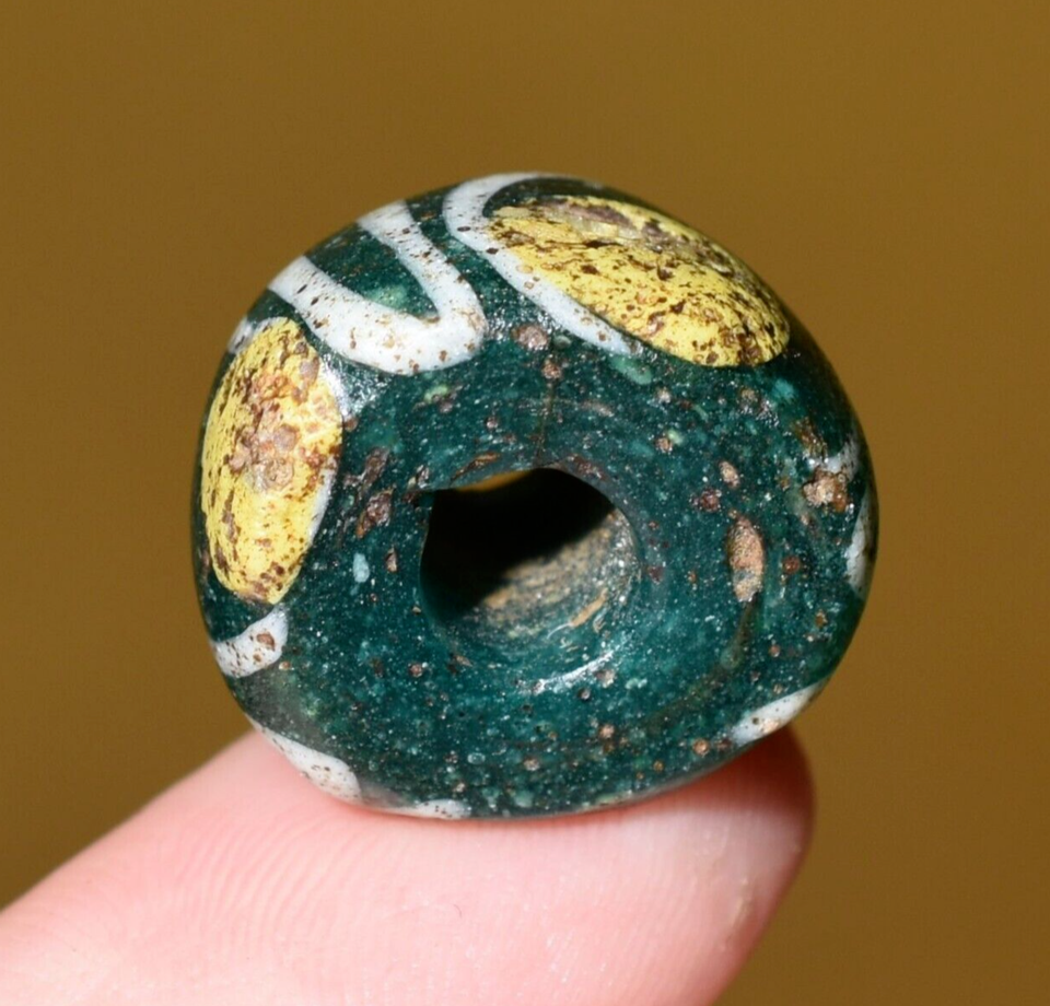 Ancient Blue Mandrel Wound Glass Dig Bead Yellow & Red Eyes Mali ...