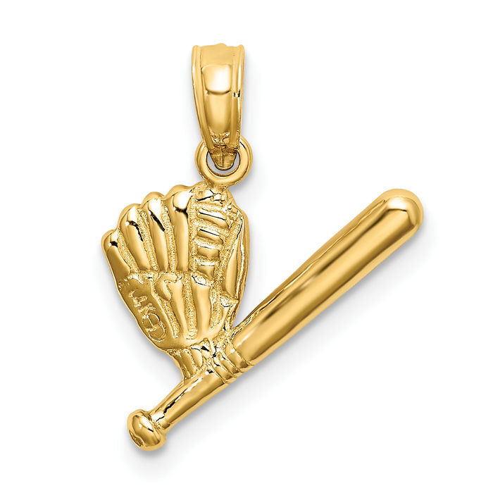 14K Solid Yellow Gold Baseball Bat Glove Necklace | eBay