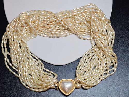 VTG Signed CAROL LEE Faux Pearl Multistrand Heart Necklace | eBay.de