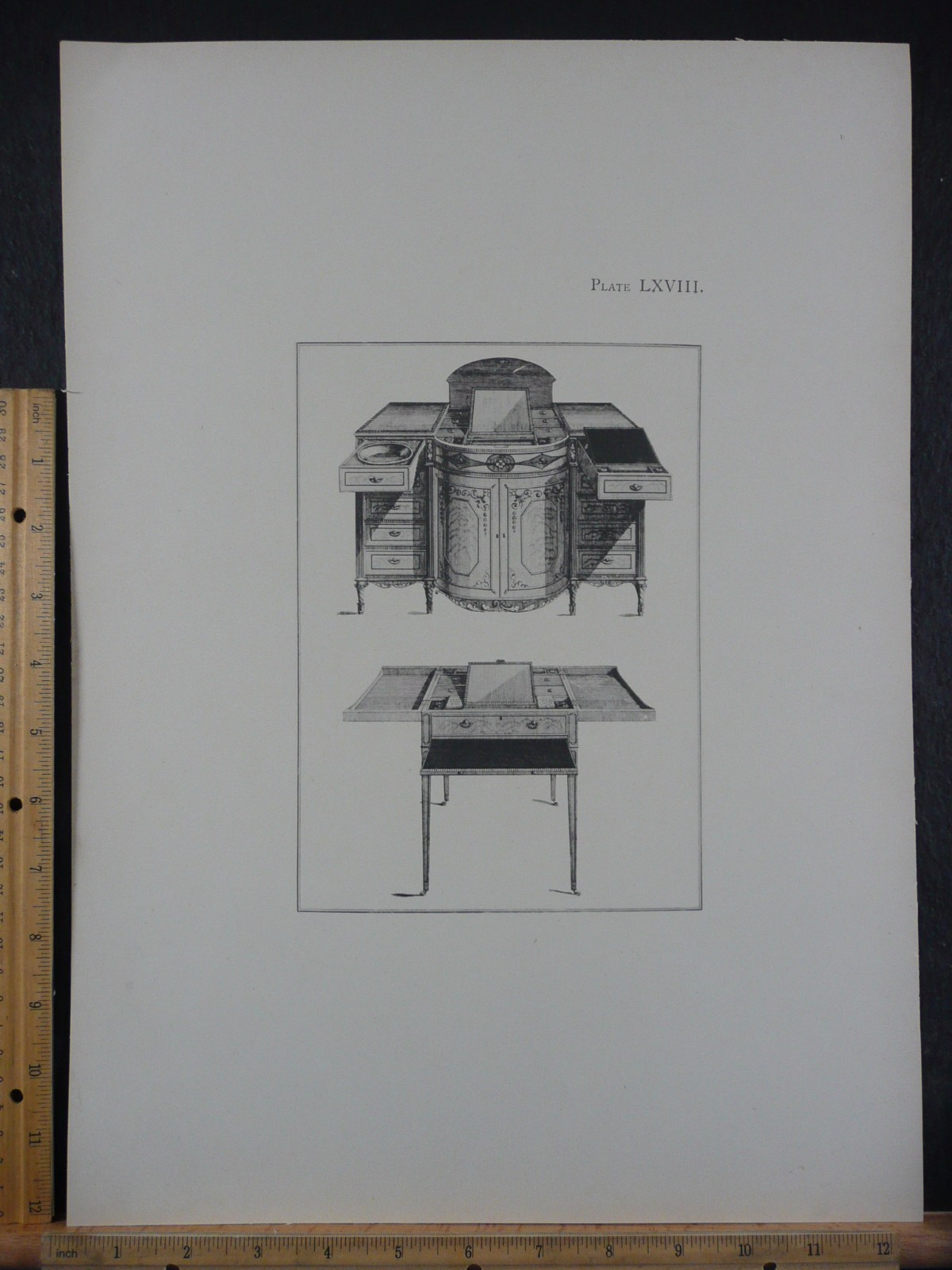 Rare Antique Original VTG Ornate Relief Design Vanity Table Engraving ...