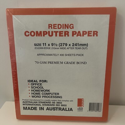 Vintage Reding Computer Paper 11 x 9.5 Continuous 400 Sheets Fanfold ...
