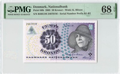 DENMARK 50 Kroner 2007, P-60d, PMG 68 EPQ Superb Gem UNC, TOP POP ...