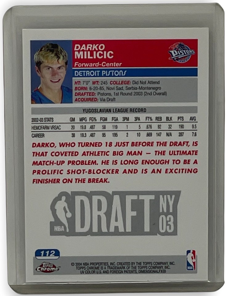 Darko Milicic 2003-04 Topps Chrome English Rookie Card Detroit Pistons #112 | eBay