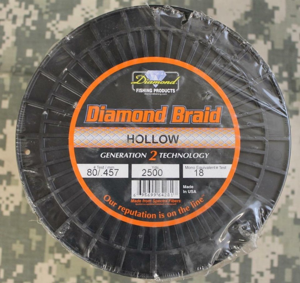 Diamond Braid Hollow Hunter Orange Fishing Line 80# Pound Test 2500 ...