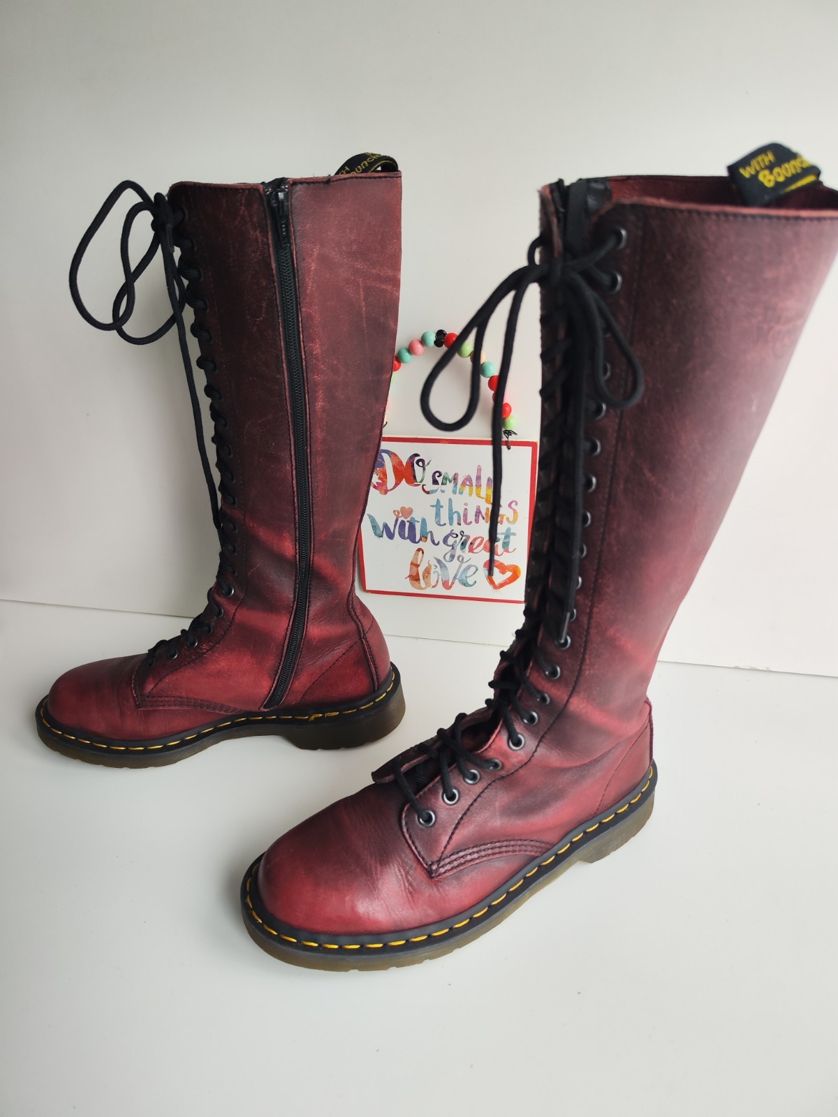 Dr Martens tall zip 20 eye boots knee hole burgundy 1… - Gem