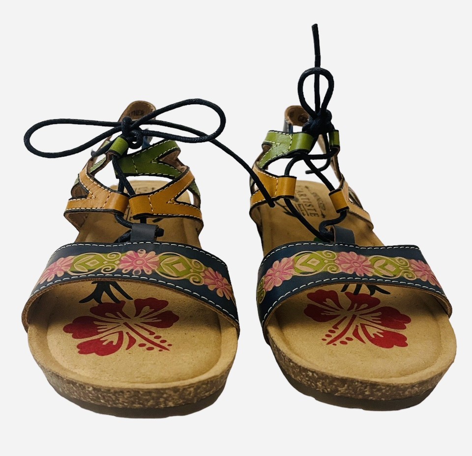 L’Artiste Spring Step Womens 8 Loma Navy Floral Strappy Lace Leather ...