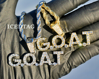 MEN'S FULL ICED GOLD PT BLING-ED OUT GOAT HIP HOP PENDANT, 24" ROPE ...