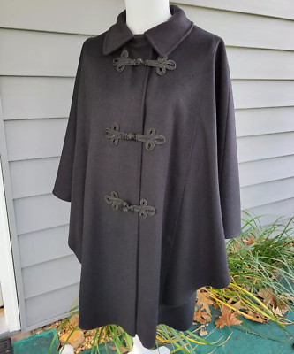 Black Wool Cape Swing Cloak Coat Loop Button Wool Black Cape | eBay