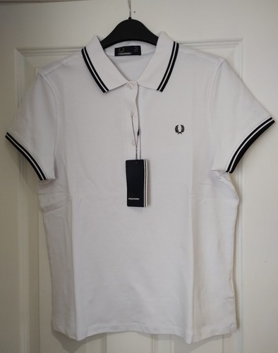 WOMENS WHITE TWIN TIPPED FRED PERRY POLO SHIRT TOP - SIZE 10 - SKA TWO ...