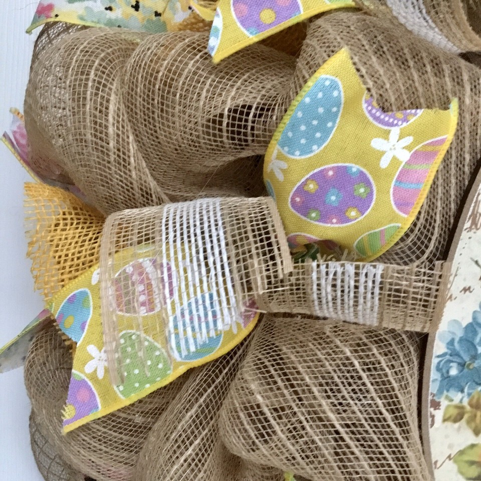 Burlap Easter Egg Chick Wreath Handmade Deco Mesh | eBay