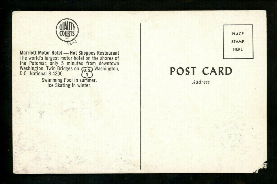 Washington DC postcard Marriott Motor Hotel Hot Shoppes Restaurant ...