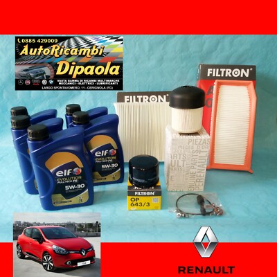 KIT TAGLIANDO RENAULT CLIO IV CAPTUR 1.5 DCI 5 LITRI OLIO ELF C4 5W30 ...